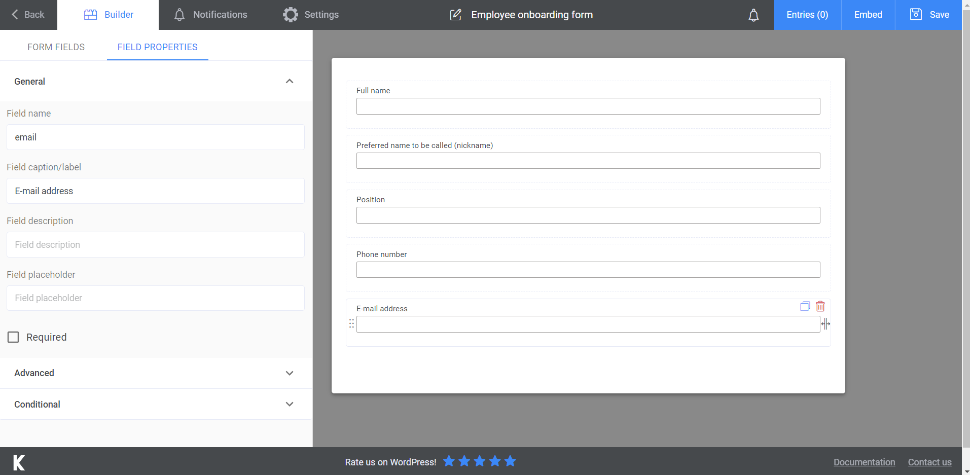 How to create an employee onboarding form for 2021 - Kali Forms